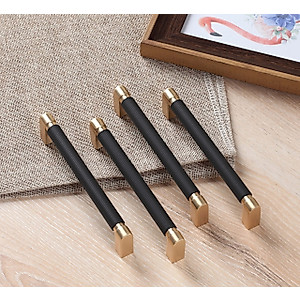 CILEYTION 10 Pack Black and Gold Door Handles, 5 Inch Hole Centers Gold Cabinet Handles, Gold Dresser Handles and Kitchen Cabinet Hardware