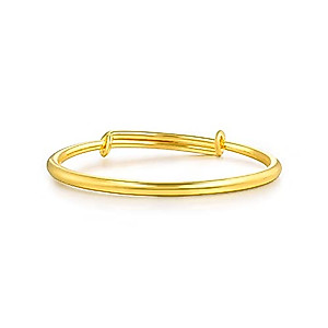 CHOW SANG SANG 999.9 24K Solid Gold Price-by-Weight 12.72g Gold Glossy Finish, Delicate Hoop Bangle for Tiny Size 84767K | Adjustable Size