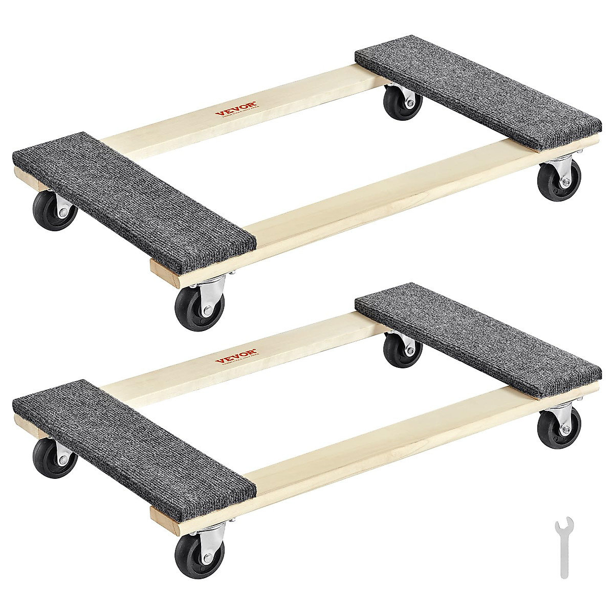 VEVOR Hardwood Furniture Moving Dolly, 30 in. x 18 in. 4 x 3 PP Swivel Casters, Heavy Duty Wooden Mover Dollies, Moving Cart with Wheels for Heavy Furniture, 1000 lbs. Capacity, Two Pack