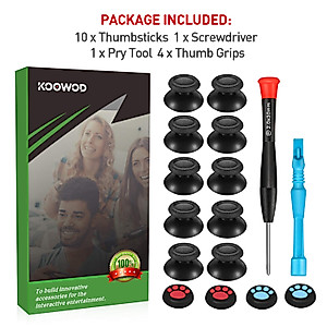 Koowod Upgraded 5 Pairs Replacement Analog Stick Joystick Thumbsticks Parts- Rubberized Top with Thumb Grips and Repair Screwdriver Kit for Playstation DualShock 4 PS4 Controller