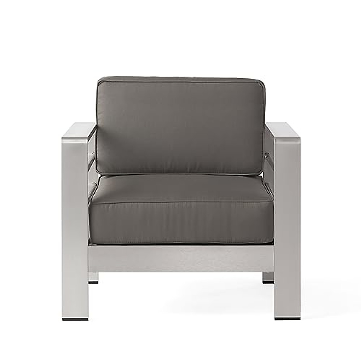 Christopher Knight Home Cape Coral Outdoor Aluminum Club Chairs with Side Table, Khaki / Silver
