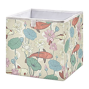 Kigai Lotuses and Carps Pattern Open Home Storage Bins for Home Organization and Storage, Collapsible Closet Storage Bins, 15.75"L x 10.63"W x 6.96"H