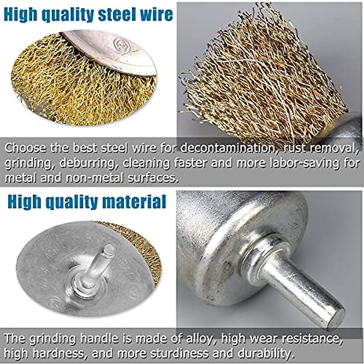 Mixiflor 18 Pack Wire End Brush Set, Wire Brush for Drill ,6 Sizes 0.012" Brass Coated Crimped Wire Wheel for Drill 1/4 Inch Shank, for Drill Attachment