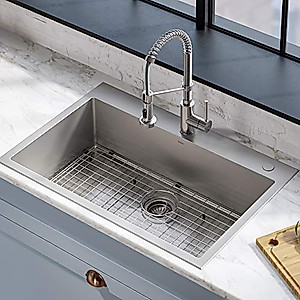 Kraus KCA-1102 Stark Dual Mount Drop Sink and Pull-Down Commercial Kitchen Faucet Combo in Stainless Steel Finish, 33"- Single Bowl