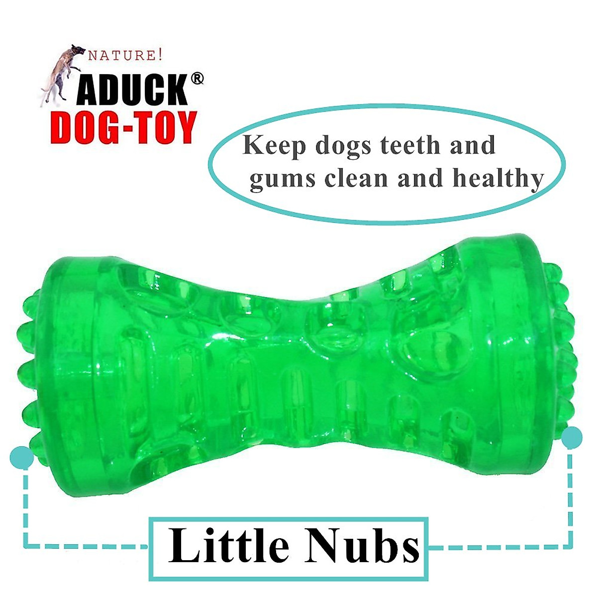 ADUCK Dog Chew Toys Squeaky Tooth Cleaning Bone (Dumbbell Series) Bite Resistant Squeeze Squeaker Puppy Dog Toys for Aggressive Chewers Training and Playing -4.92 inches (Crystal Green)