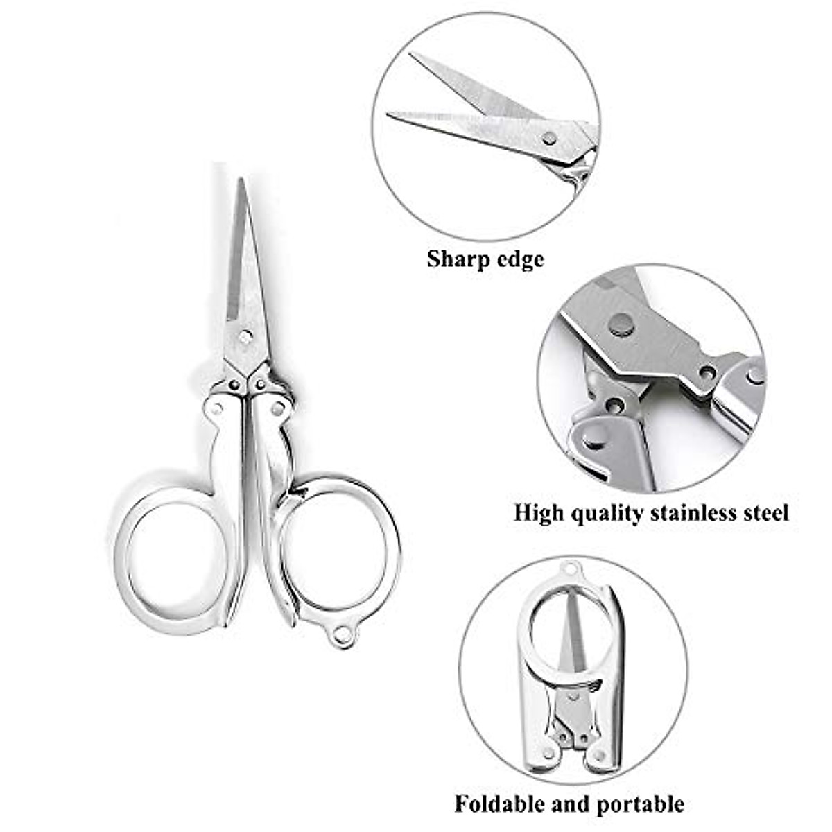 QUMENEY 4PCS Folding Scissors Portable Stainless Steel Scissors, Mini Foldable Travel Pocket Cutter, Small Compact Paper String Craft Scissors Cutter for Crafting, Camping, Emergency, Survival