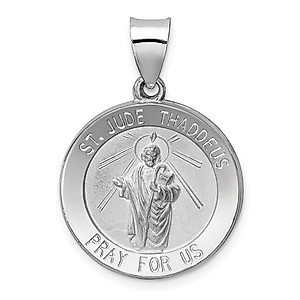 Sonia Jewels 14k White Gold Catholic Patron Saint Jude Thaddeus Medal Brushed Matte Finish Pendant Charm - 21mm x 19mm