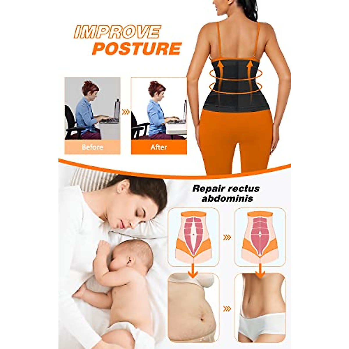 Phateey Waist Trainer for Women Lower Belly Fat Corset Waist Cincher Trimmer Belt Sport Girdle for Workout Fitness - 3 Straps