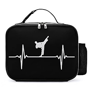 Karate Heartbeat Lunch Bag Reusable Insulated Handbag Detachable Leather Box Handle Meal Prep Holder for Picnic Office