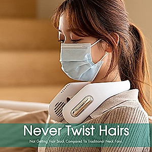 FIGROL Bladeless Neck Fan, 70 Surround Air Outlets Hands Free Leafless Neckband Fan USB Rechargeable Battery Operated Hanging Personal Fan for Outdoor Sports Travel - White