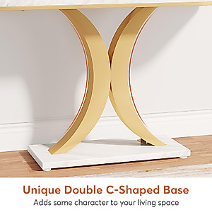 Tribesigns Modern Gold Console Table, 40 inch Narrow Entryway Foyer Table with Geometric Base, Rustic Hallway Accent Table for Living Room, Entrance, White and Gold