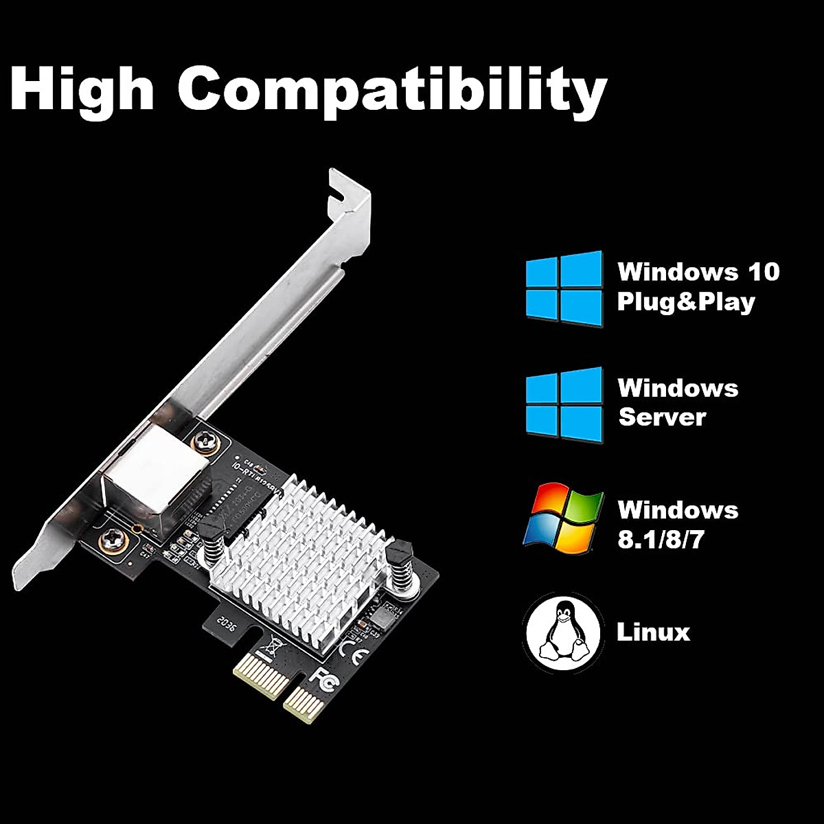 OKN 2.5GBase-T PCIe Network Adapter RJ45 LAN Controller up to 2500 Mbps PCI Express Gigabit Ethernet Card with Standard and Low-Profile Brackets Support Windows and Windows Server
