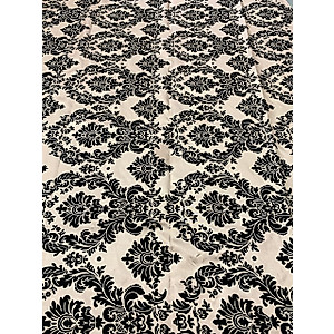 Amanda Champagne Taffeta with Black Velvet Flocked Damask Fabric by The Yard - 10078