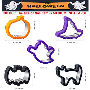Sandwich Cutter for Kids 5 Pcs, Nifogo Cookie Cutters with Comfort Grip, Biscuit Cutters Include Pumpkin Ghost Bat Cat Witch Hat Mold, Gift for Adult Boys Girls