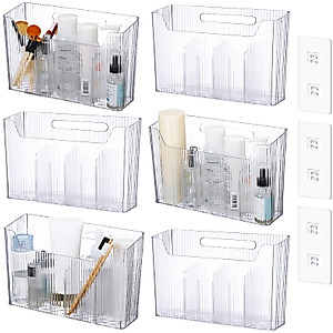 Briwooody 6 Pack Plastic Adhesive Mount Cabinet Door Organizer Bins Clear Wall Mounted Storage Organization Container Makeup Shelves Hanging Basket for Kitchen, Bathroom, Pantry, Space Saving Holder