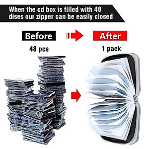 DVD Case, Siveit CD Case Holders DVD Binder Wallet Hard Plastic 48 Capacity CD/DVD Disc Cases Storage Binder for Car Home Office Travel (Black)