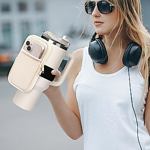 Water Bottle Pouch for Stanley - 40oz Stanley Cup Accessories, Stanley Cup Fanny Pack, Workout Outdoor Tumbler Pocket for Phone, Card, Keys, Compatible with Stanley Quencher Adventure 40oz,30oz(Cream)