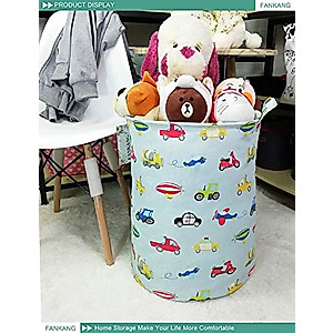 FANKANG Storage Bins Nursery Hamper Canvas Laundry Basket Foldable with Waterproof PE Coating Large Storage Baskets Gift Baskets for Kids, Office, Bedroom, Clothes,Toys (Cars)