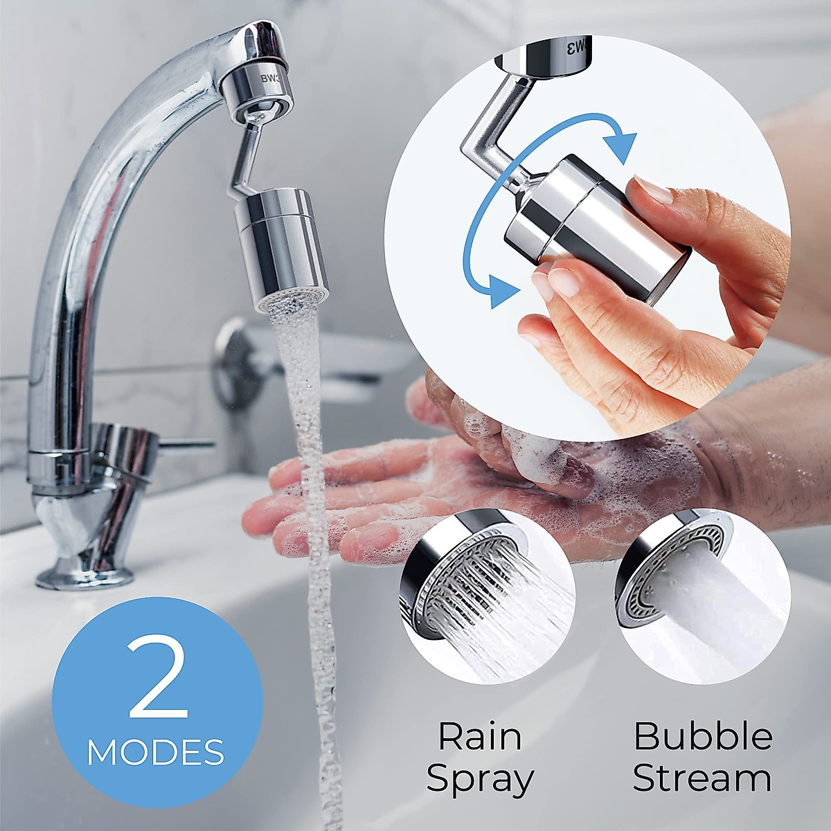 Swivel Sink Chrome Faucet Aerator for Face, Eyewash, and Gargle – 720 Degree Rotatable Sink Adapter Sprayer Attachment for Kitchen or Bathroom Male or Female Thread – Easy to Install