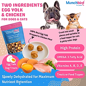 Munchbird Dehydrated Chicken Jerky Wrapped Egg Yolk Dog Treats, 100% Egg Yolk, Food Topper for Dogs, No Filler, Alternative to Freezed Dried Quail Egg Yolk, 7 OZ (Pack of 20 to 30 Egg yolks)