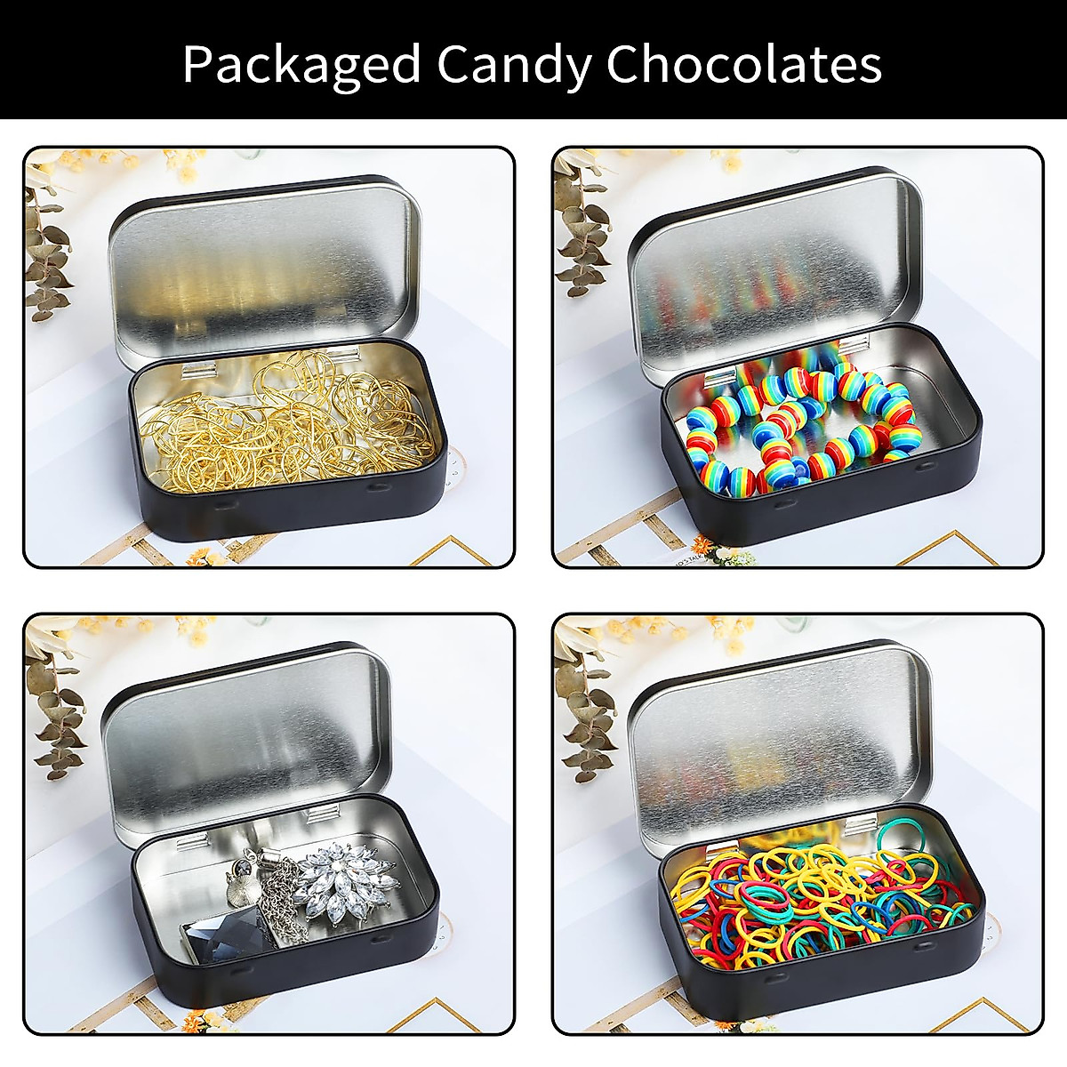 Ouligay Metal Rectangular Empty Hinged Tins Tin Containers Empty Metal Tins Box Small Empty Tins with Lids Rectangular Hinged Tins Mini Portable Box Containers for Storage Candies Jewelry Crafts