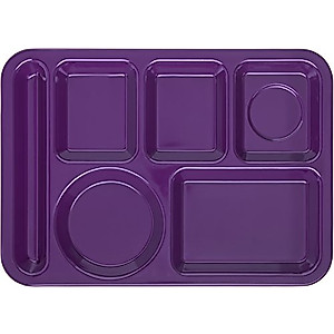 Carlisle FoodService Products Left-Hand Heavyweight 6-Compartment Melamine Tray 10" x 14" - Purple