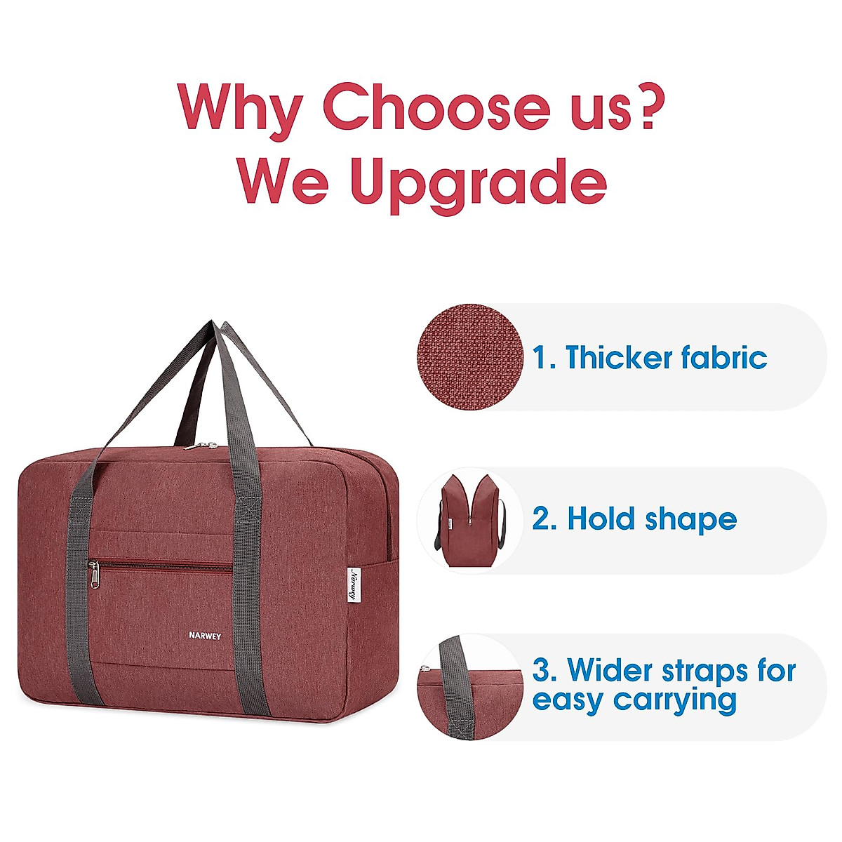 For Spirit Airlines Personal Item Bag 18x14x8 Foldable Travel Duffel Bag Tote Carry on Luggage Duffle Weekender Overnight for Women and Men (1112 Thick Series Jujube Red)