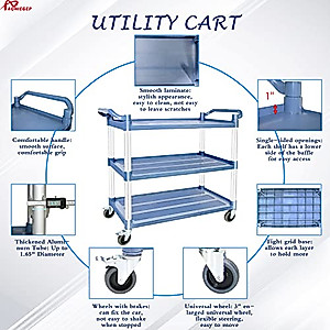 AQNIEGEP Utility Carts with Wheels Food Office Restaurant Rolling Cart 510lbs Capacity, Lockable Wheels, Rubber Hammer 16.5" x 31.5" x 39.5"