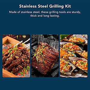 4Pcs Grill Tools, Stainless Steel Grill Tool Set Hook Design Bbq Tool Set Portable Bbq Tools Sturdy Grilling Tools Set for Outdoor, Cooking, Camping, Grilling