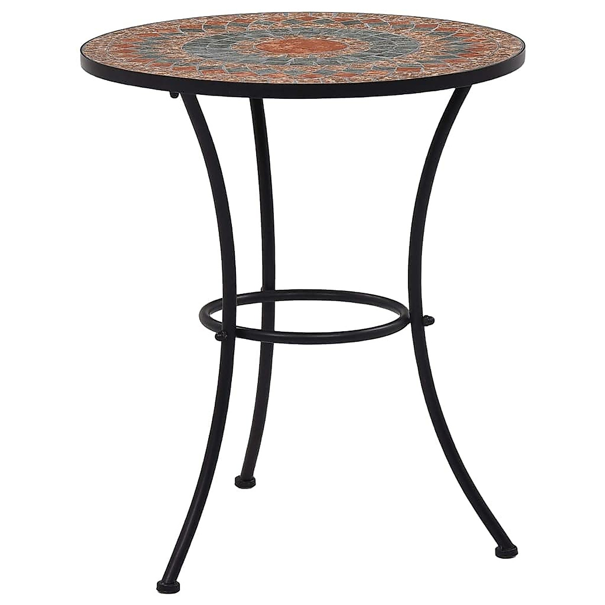 CUMYZO Round Mosaic Bistro Tables,Ceramic Table Top Metal Frame for Porch Beach Patio Garden Balcony Poolside,Plant Stand 23.6" x 27.6" Orange/Gray