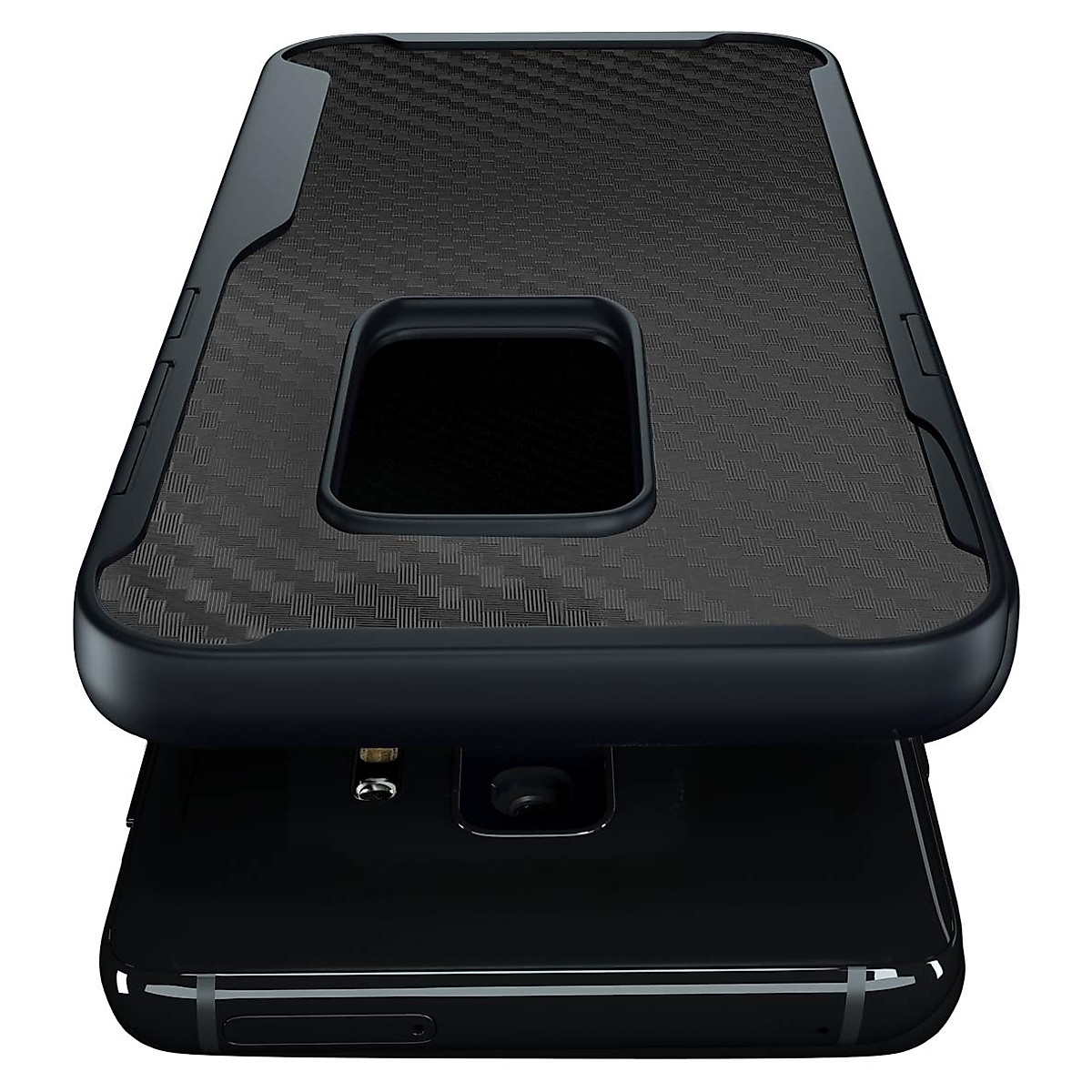 Carbon Fiber Pattern Slim Case Compatible with Samsung Galaxy S9 Plus, Shockproof 10ft. Drop Tested, Wireless Charging Compatible - Black