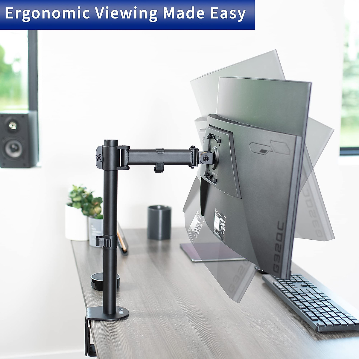 VIVO Single 13 to 32 inch Computer Monitor Desk Mount, Short Adjustable Arm, VESA Stand for 1 Screen, Max VESA 100x100, Black, STAND-V001E