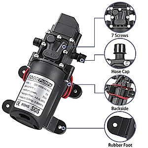 VeYocilk DC 12V Water Pump Diaphragm Pump Self Priming Sprayer Pump with Pressure Switch with 2 Hose Clamps for Garden Lawn