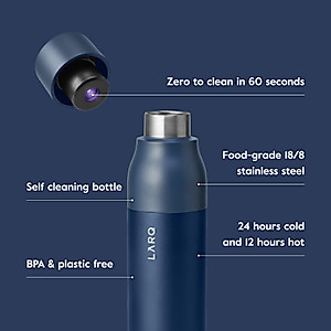LARQ Bottle PureVis 25 oz - Self-Cleaning and Insulated Stainless Steel Water Bottle with UV Water Purifier and Award-winning Design | Reusable & Travel Friendly, 1-Year Warranty, Monaco Blue
