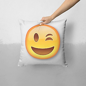 iiRov Wink Emoticon Emoji - Custom Decorative Home Decor Indoor or Outdoor Throw Pillow Cover Plus Cushion Set for Sofa, Bed or Couch (Pillow CASE Cover Plus Cushion)