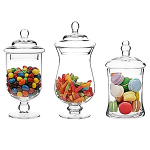 MyGift Clear Glass Apothecary Jars with Lid, Decorative Footed Vase, Candy Buffet Containers, Set of 3