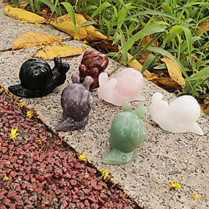 NUZUJX 2Inch Snail Figurine Natural Stone Miniature Snail Ornament Fairy Garden Animals Animal Figures Bonsai Plant Decoration (Rose Quartz)