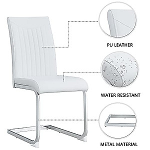 Dining Chairs Set of 2, Dining Room Chairs with High Density Sponge Leather Upholstered and Metal Legs, Modern Kitchen Chairs for Dining Room (White)