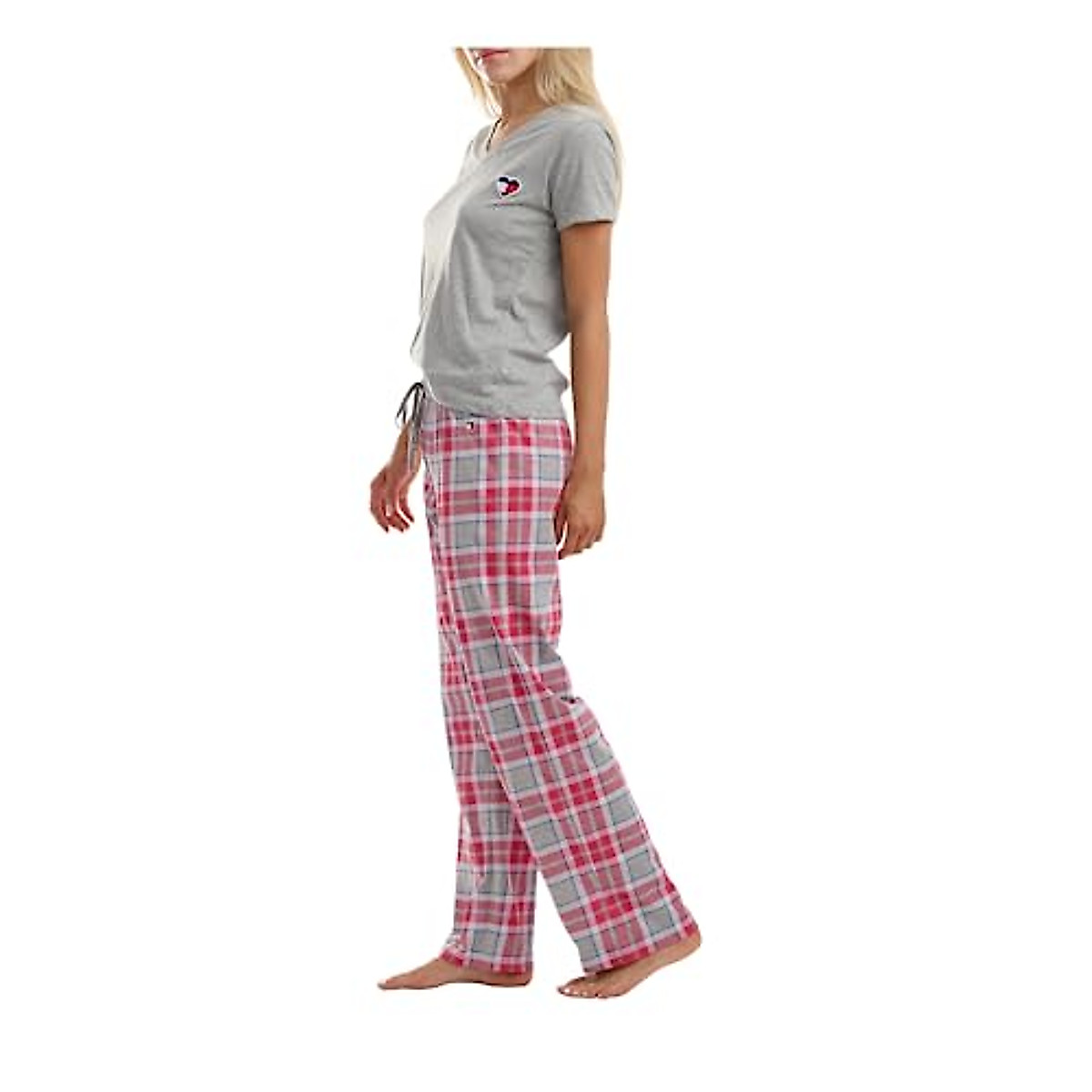 Tommy Hilfiger WomensTop Short Sleeve V-Neck Heart Logo Pant Bottom Pajama Set Pj 2pcHeather Grey & City Prep Plaid Heather GreyMedium