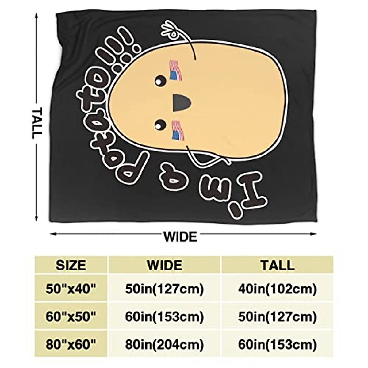 Comfortable Fleece Throw Blanket, Soft and Warm I'm A Potato Blankets and Throws, Lightweight Cozy Fuzzy Blanket for Couch Sofa Bed, 50x40 Inches