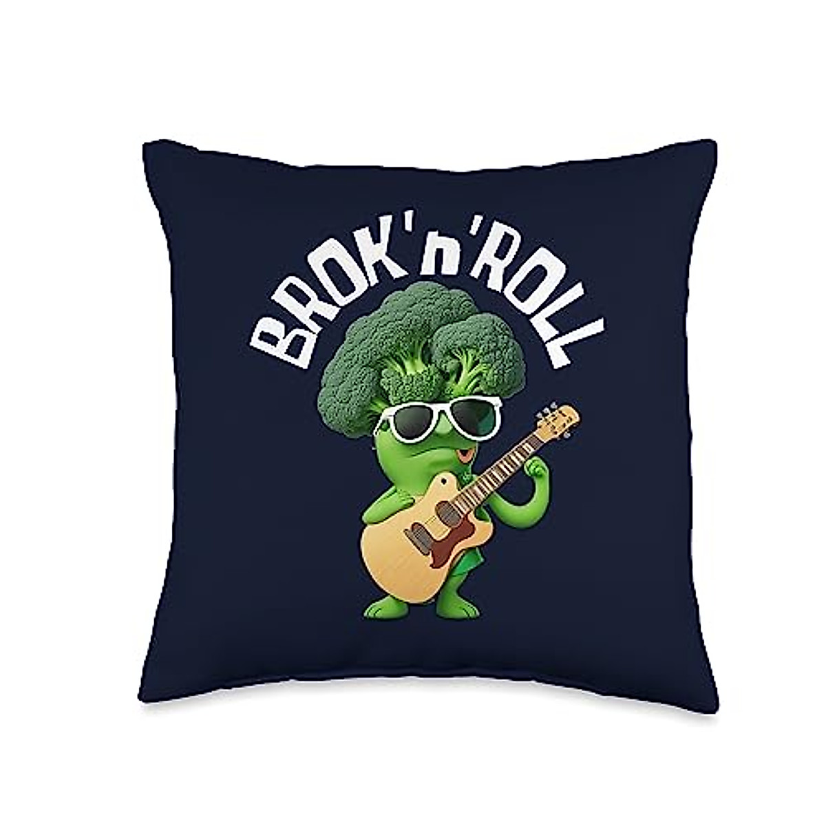 Rocking Broccoli Playing Guitar Gift & Tees Broccoli Rock Music Pun Veggie Vegetable Vegetarian Throw Pillow, 16x16, Multicolor