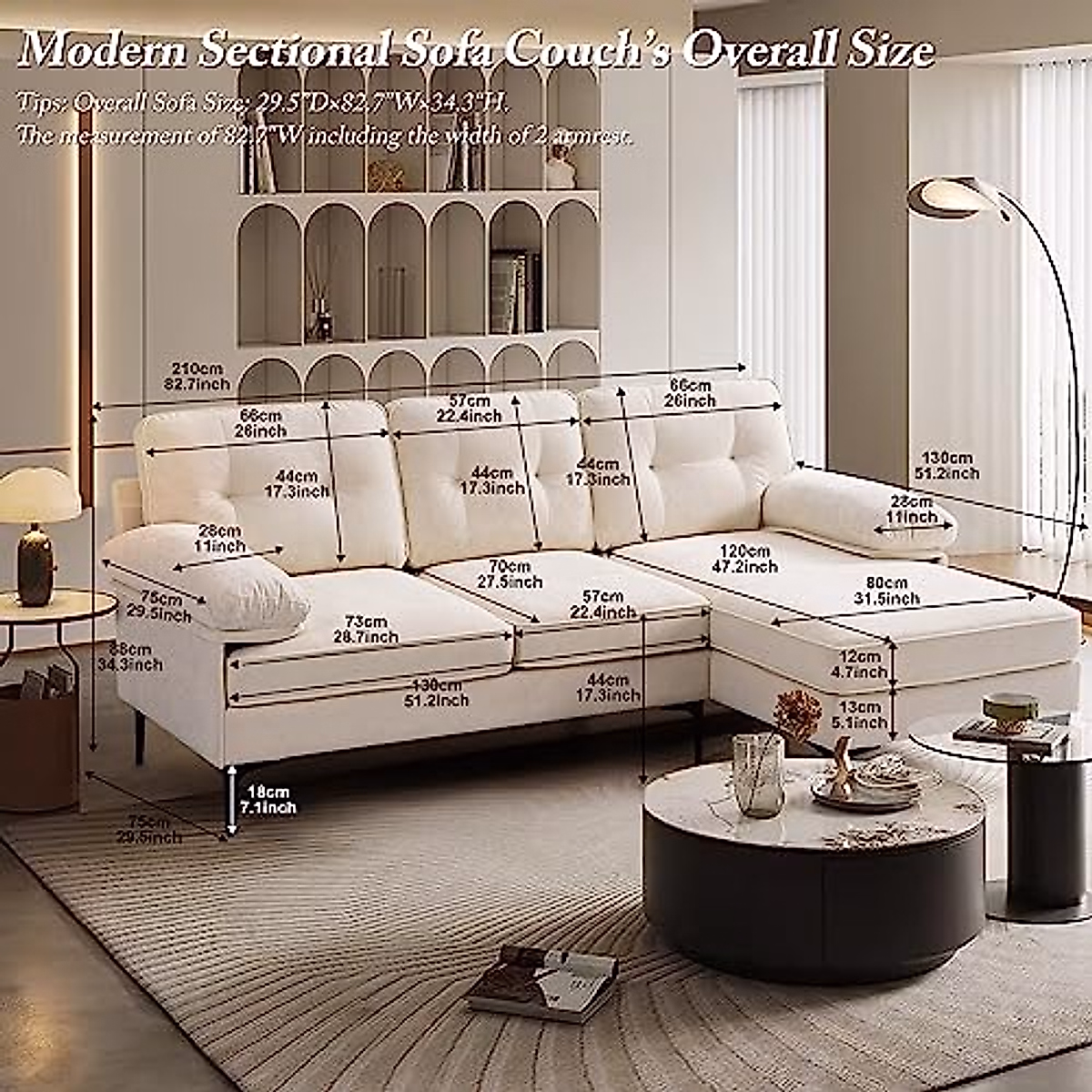 ABAKAN 79” Modern Sectional Sofas Couches for Living Room, Chenille L Shaped Couches with Chaise for Small Spaces, Sofa with Solid Wood Frame, Attached Armrest, Easy to Install(Beige)