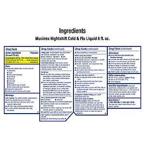 Mucinex Nightshift Cold & Flu Liquid 6 fl. oz. Relieves Fever, Sneezing, Sore Throat, Runny Nose, and Cough (Pack of 6)