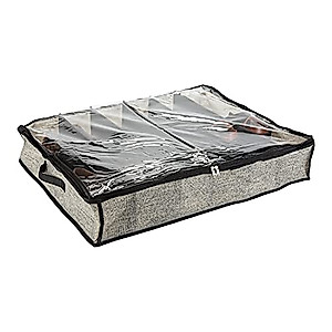 Simplify Black 12 Pair Under The Bed Box/Bag, Shoe, Space-Saving, Storage Solution, Closet Organizer, Made with Breathable Material