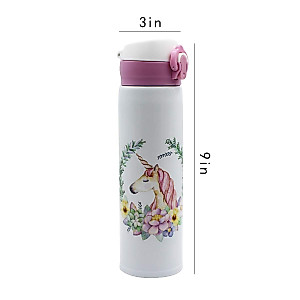 leomoste Unicorn Pattern Water Bottle Stainless Steel Mug Vacuum Insulated Mug for Women Kids Girls,17 Ounce
