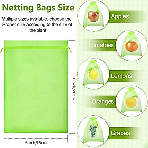 100 Pcs Fruit Protection Bags for Fruit Trees 6 x 8 Inch, Green Mesh Fruit Netting Bag, Fruit Cover Net Bags with Drawstring for Grape Apple Mango Peach Protect from Insect Birds Squirrels
