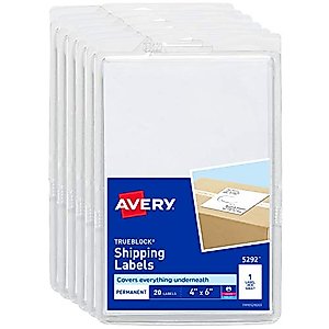 Avery Printable Shipping Labels, 4" x 6", White, Packs of 20, 6 Packs, 120 Blank Address Labels Total (05292)