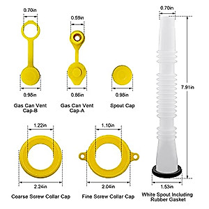 JDiag Universal Gas Can Spout Replacement Kit, Flexible Pour Nozzle with Gasket, Stopper Caps, Collar Caps, Stripe Cap, Spout Kit for Water Jugs and Old Can, Update Your Old Can (1 Pack)