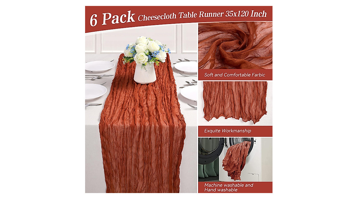 6 Pack Terracotta Cheesecloth Table Runners for Weddings & Events