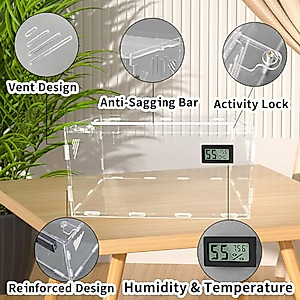 Reptile Terrariums, with Temperature Hygrometer, 11.8"x7.9"x5.9" Acrylic Reptile Breeding Box Terrarium Cage Tank for Small Reptile Insect Home Office